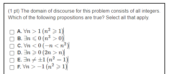 Solved (1 pt) The domain of discourse for this problem | Chegg.com