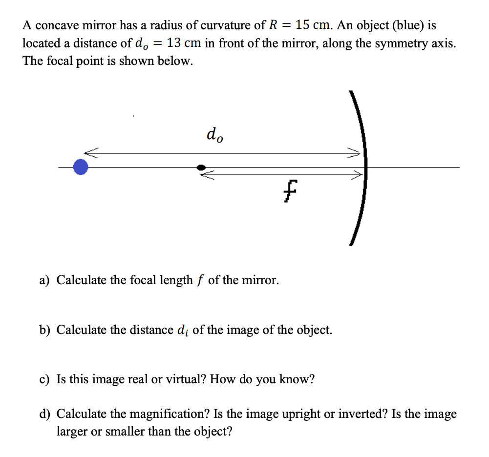 A concave mirror has a radius of curvature of R=15cm. | Chegg.com
