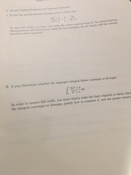 Solved (Partial Fractions an Improper Integrals) Use part ml | Chegg.com