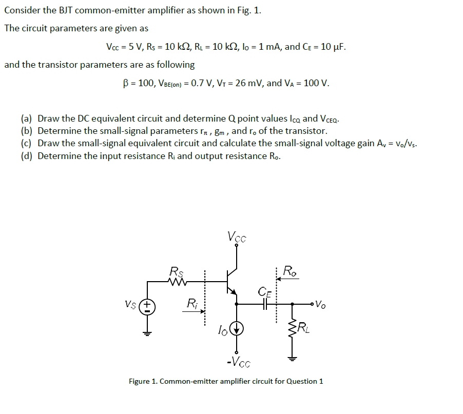 Solved Consider the BJT common-emitter amplifier as shown in | Chegg.com