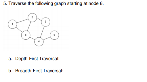 Solved 5. Traverse the following graph starting at node 6. | Chegg.com