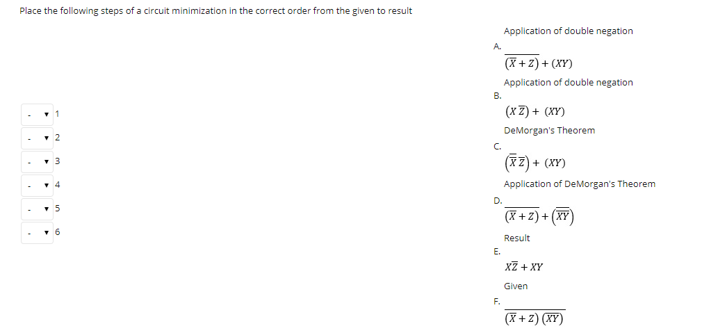 Solved Place the following steps of a circuit minimization | Chegg.com