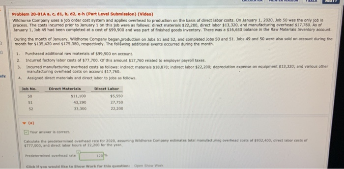 Solved Problem 20-01A a, c, d1, b, d2, e-h (Part Level | Chegg.com