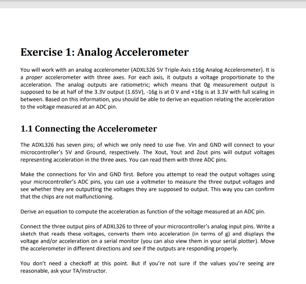 Solved Exercise 1: Analog Accelerometer You will work with | Chegg.com
