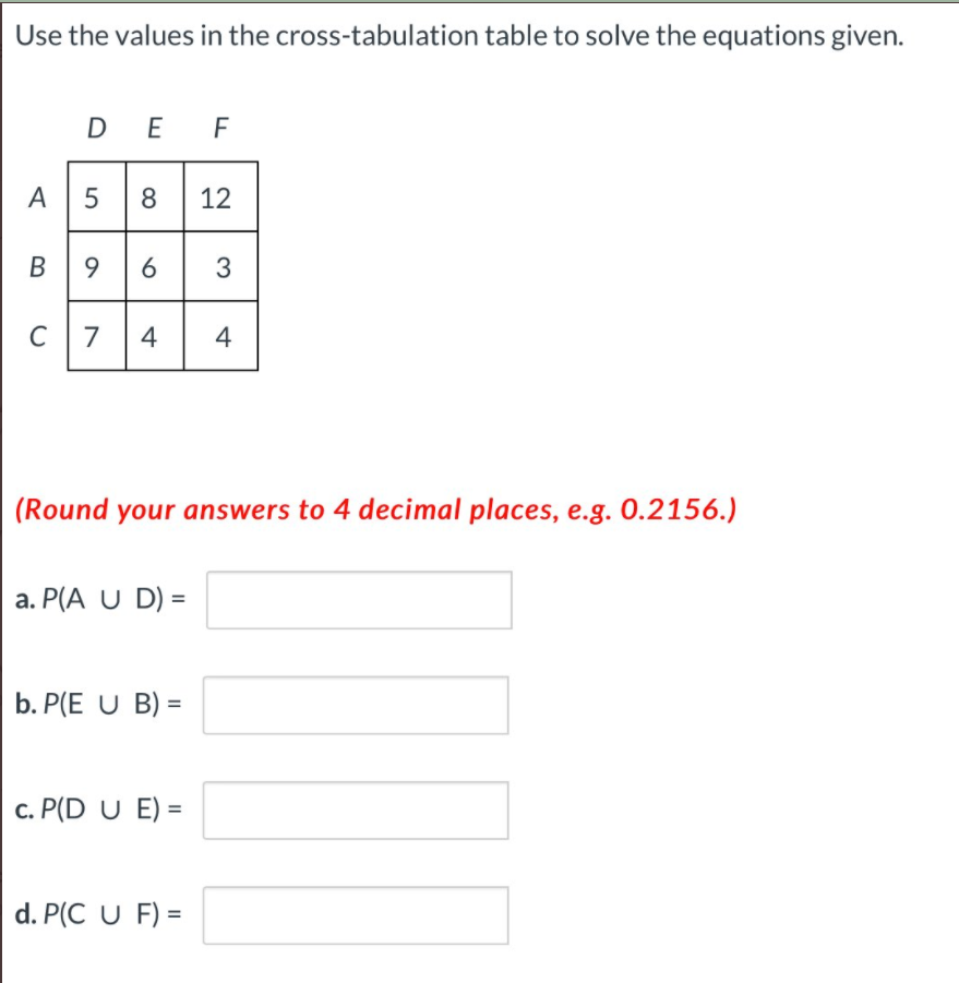 Solved Use the values in the cross-tabulation table to solve | Chegg.com