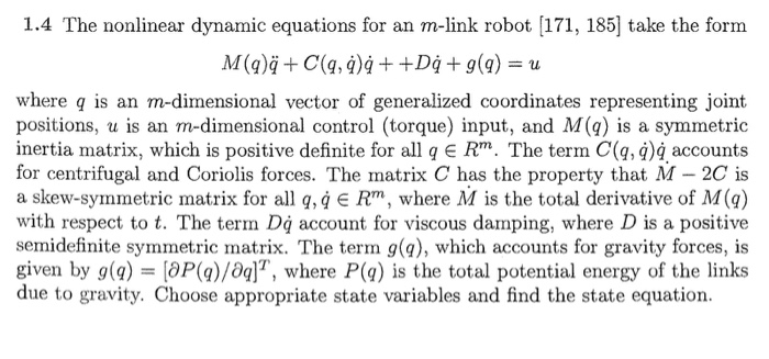 Solved 1.4 The nonlinear dynamic equations for an m-link | Chegg.com