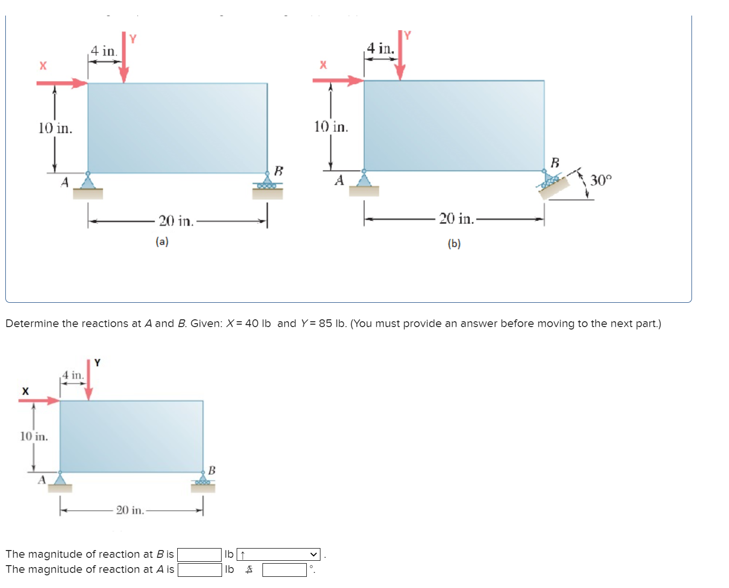 Solved Determine the reactions at A and B. Given: X=40lb and | Chegg.com