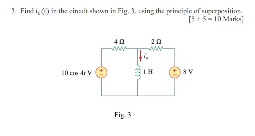 [Solved]: 3. Find i0(t) in the circuit shown in Fig. 3, us