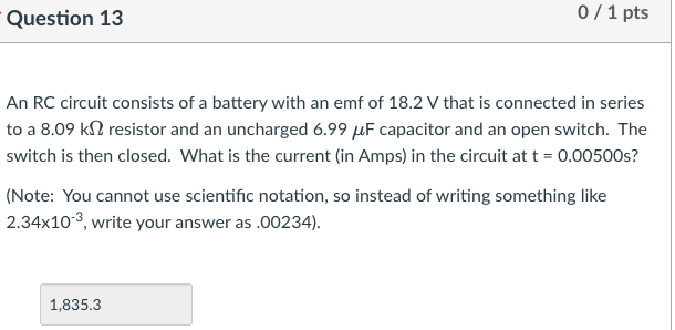 Solved An RC circuit consists of a battery with an emf of | Chegg.com