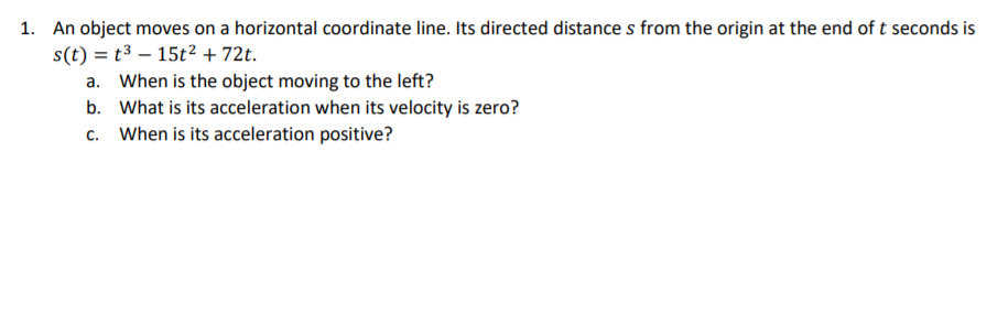 Solved 1 An Object Moves On A Horizontal Coordinate Line