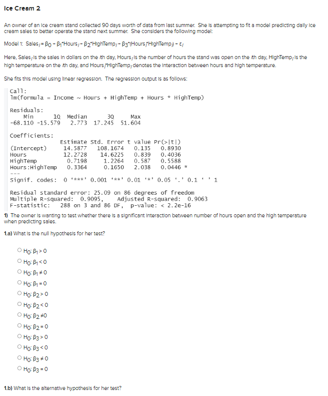 Solved Ice Cream 2 An owner of an ice cream stand collected | Chegg.com