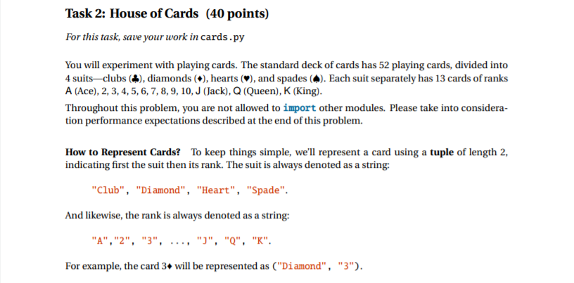 Solved Task 2: House of Cards (40 points) For this task, | Chegg.com