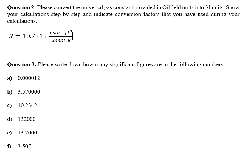 Solved Question 2: Please convert the universal gas constant | Chegg.com