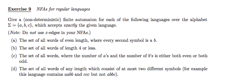 Solved Exercise 9 NFAs for regular languages Give a | Chegg.com