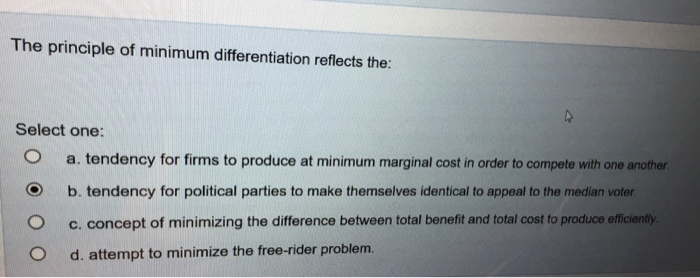 Solved The principle of minimum differentiation reflects the | Chegg.com