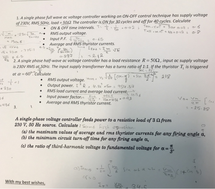 Solved 1. A single phase full wave ac voltage controller | Chegg.com