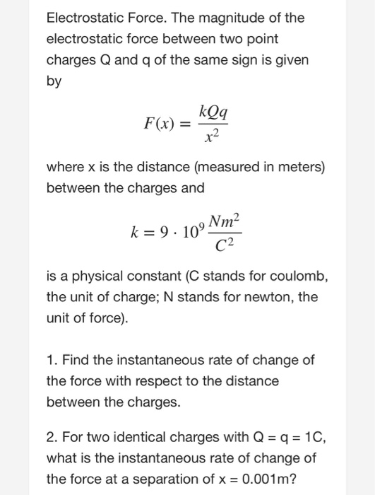 Solved Electrostatic Force. The magnitude of the | Chegg.com