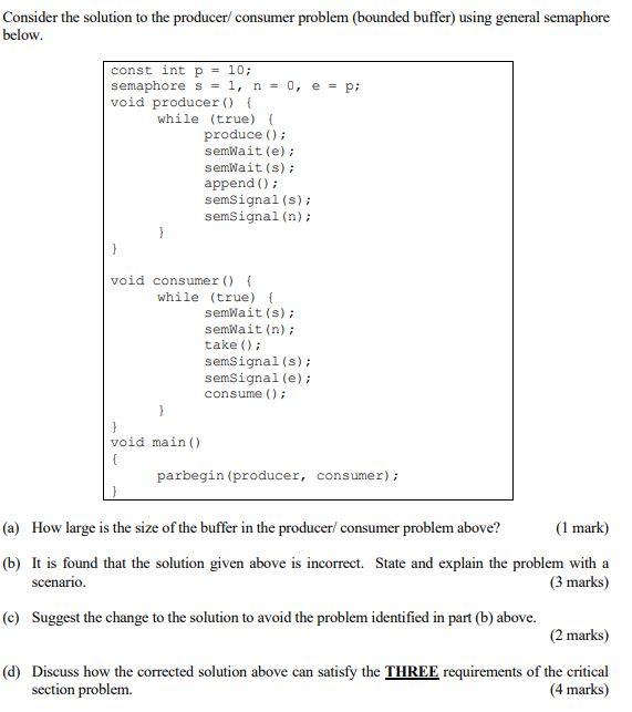 Solved Consider the solution to the producer/consumer | Chegg.com