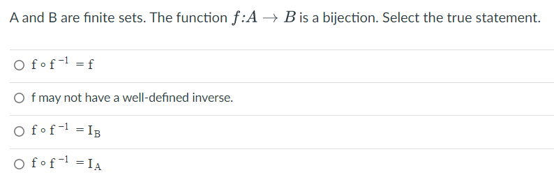 Solved A and B are finite sets. The function f:A→B is a | Chegg.com
