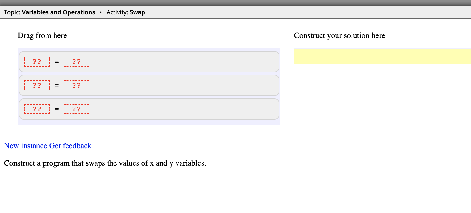 Solved Topic: Variables and Operations Activity: Swap Drag | Chegg.com
