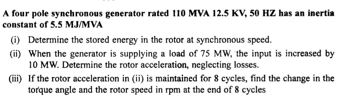 Solved A four pole synchronous generator rated 110 MVA 12.5 | Chegg.com