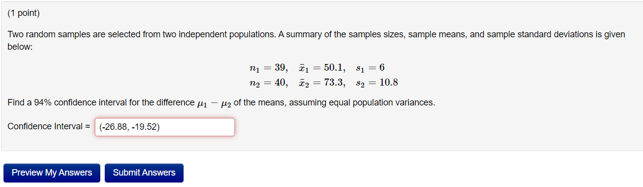 Solved Two random samples are selected from two | Chegg.com