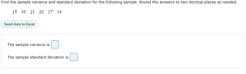 Solved Find the sample variance and standard deviation for | Chegg.com