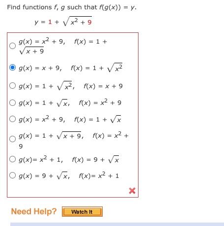 Solved Find functions f, g such that f(g(x)) = y. y = 1 + V | Chegg.com