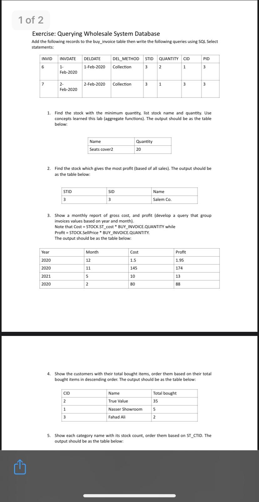 Exercise: Querying Wholesale System Database Add the | Chegg.com