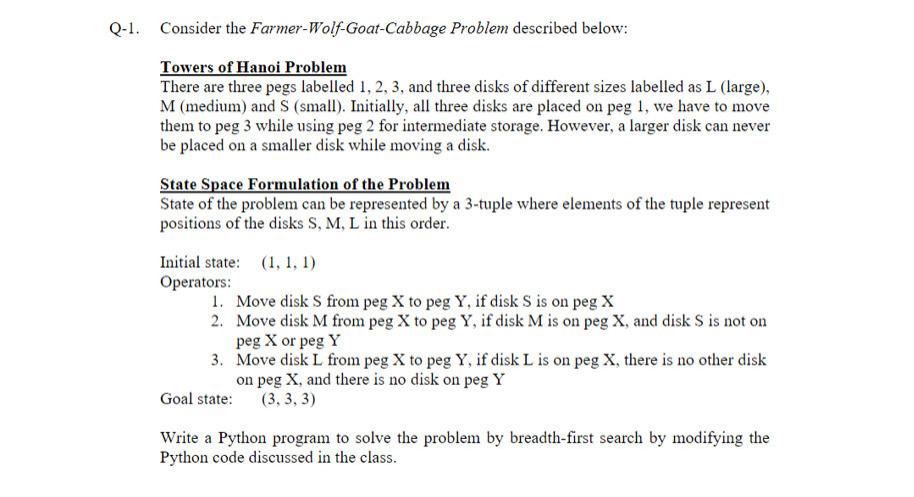 Solved Consider the Farmer-Wolf-Goat-Cabbage Problem | Chegg.com