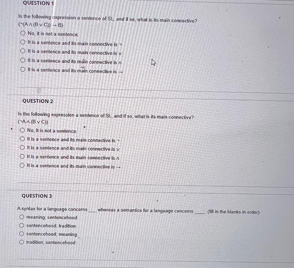 Solved Is the following expression ai sentence of SL, and if | Chegg.com