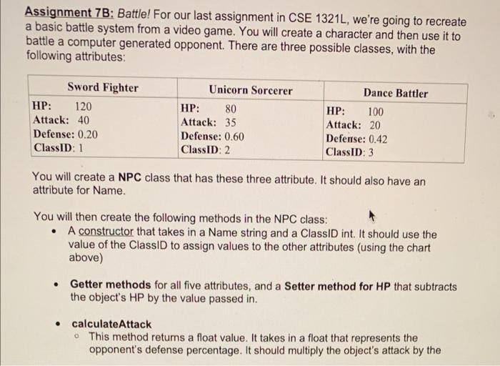 Solved Assignment 7B: Battle! For our last assignment in CSE | Chegg.com