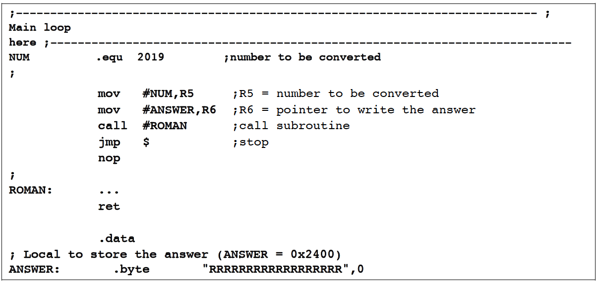 Solved (MSP 430 - Assembly)Write the subroutine ROMAN that | Chegg.com