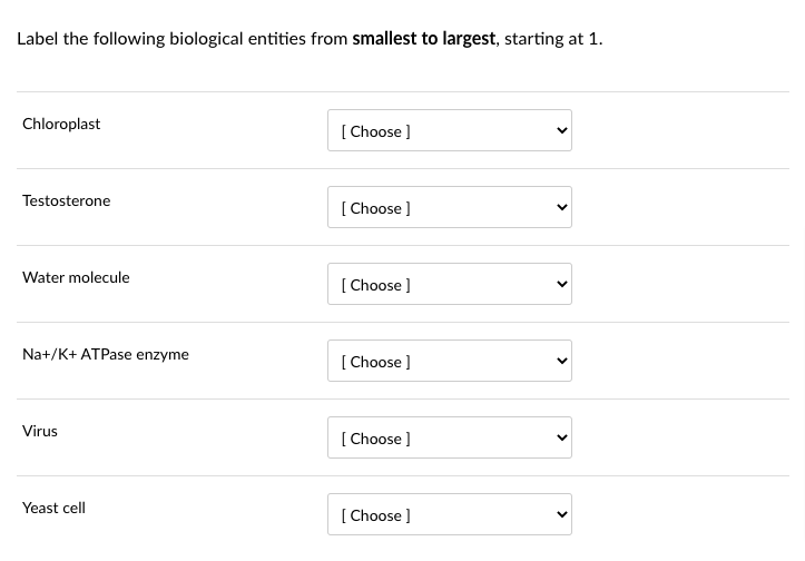 Solved Label the following biological entities from smallest | Chegg.com