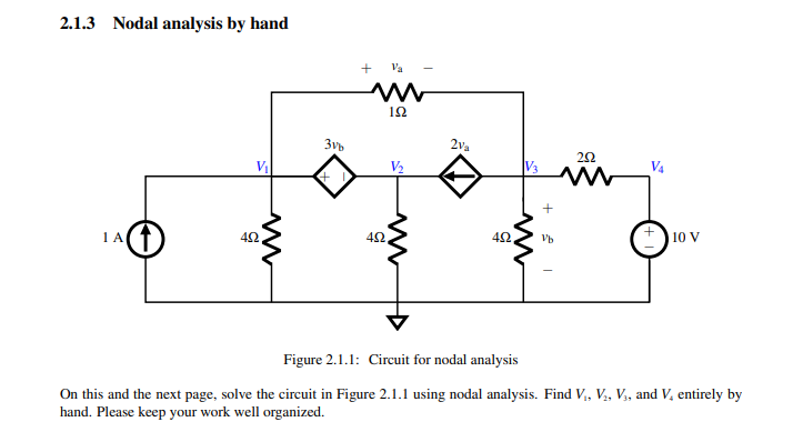 Solved 2.1.3 Nodal analysis by hand Figure 2.1.1: Circuit | Chegg.com