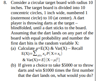 Solved 8. Consider a circular target board with radius 10 | Chegg.com