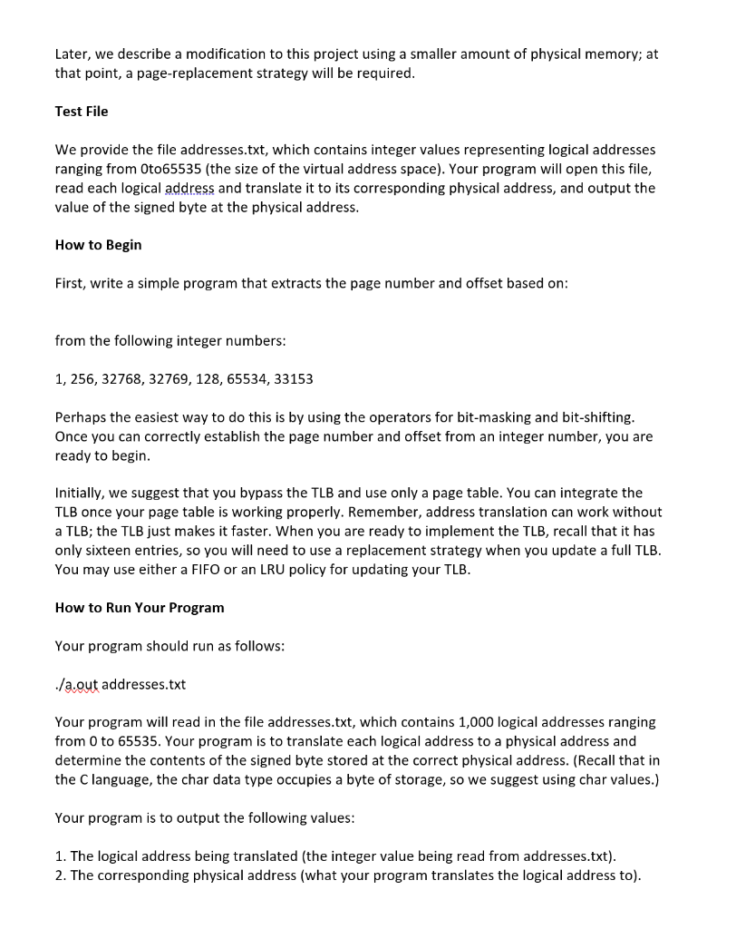 Solved Designing a Virtual Memory Manager page number offset | Chegg.com