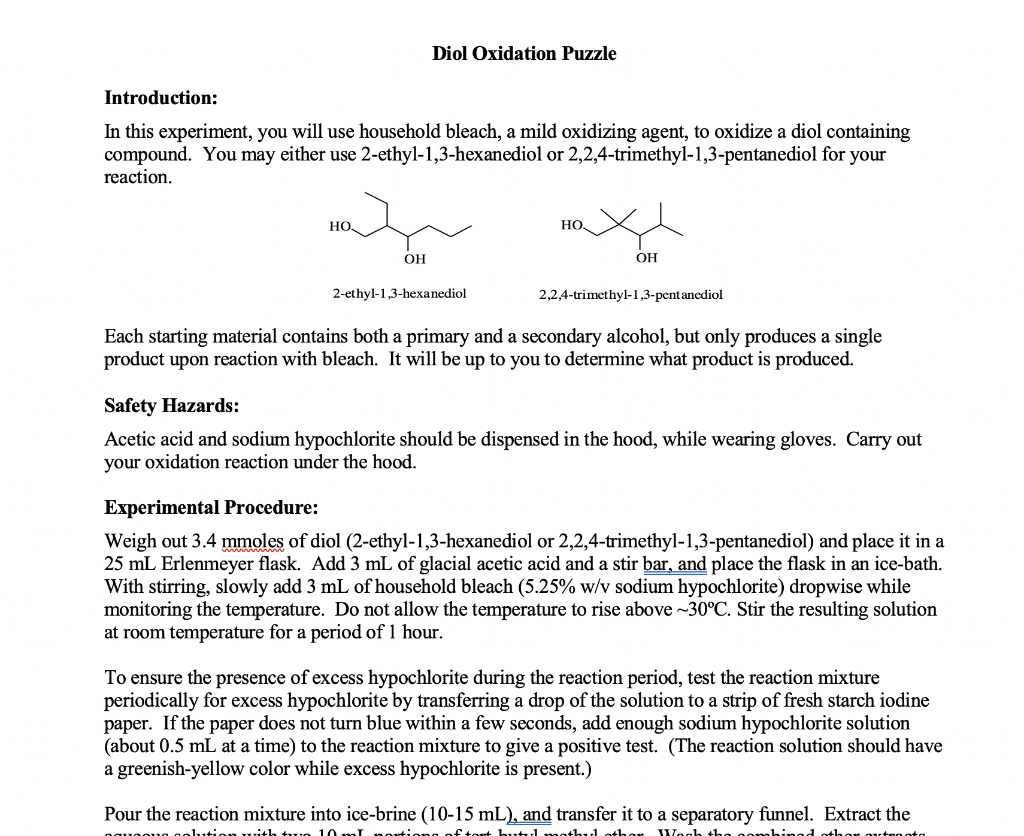 Solved Diol Oxidation Puzzle Introduction: In this | Chegg.com