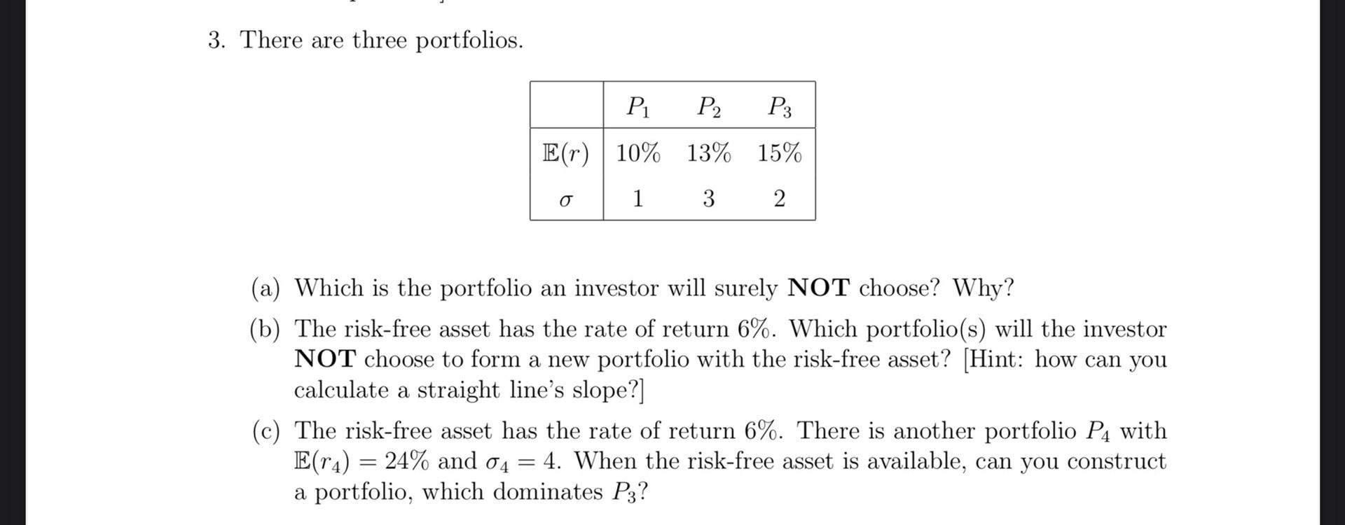 Solved 3. There are three portfolios. (a) Which is the | Chegg.com