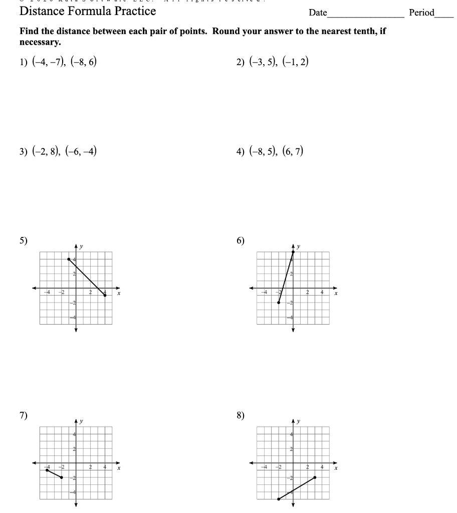Solved Distance Formula Practice Date Period Find the | Chegg.com