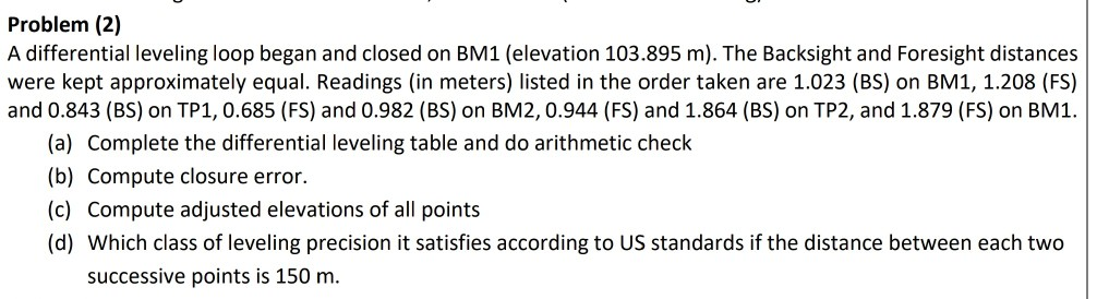 Solved Problem (2) A differential leveling loop began and | Chegg.com