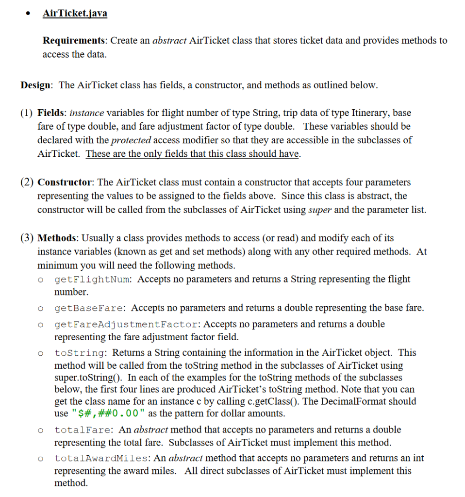 Itinerary.java Requirements: Create Itinerary class | Chegg.com