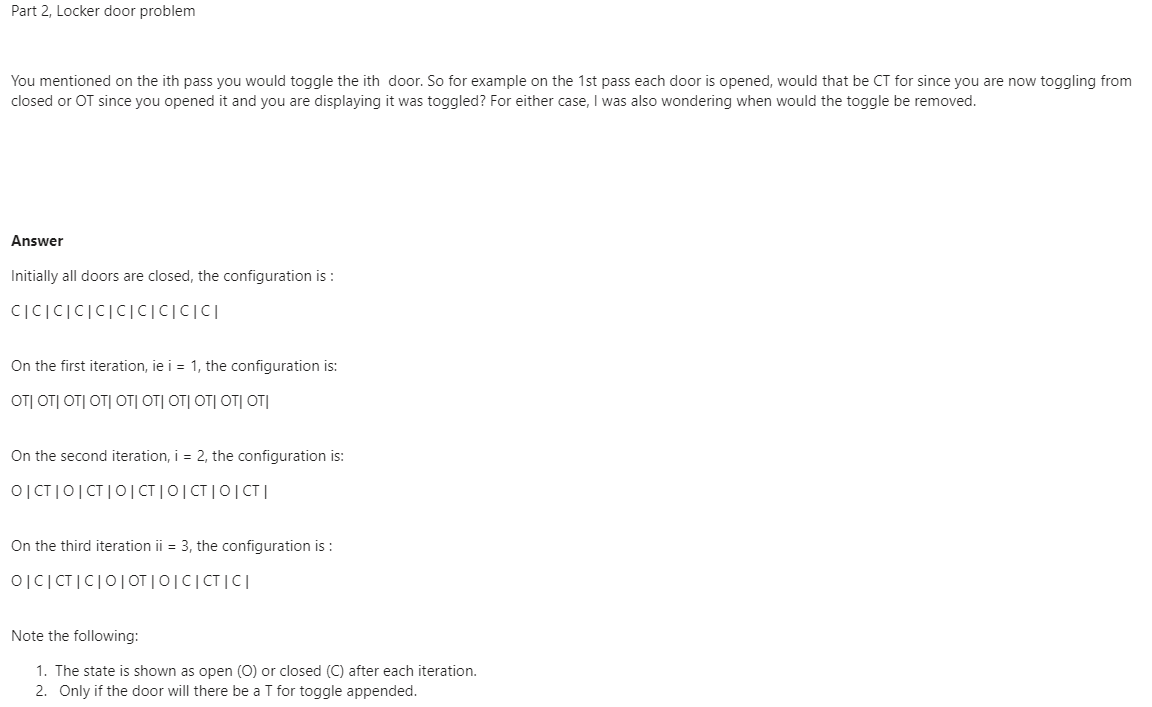 Solved Part 2 (21 marks) Locker doors problem There are n | Chegg.com