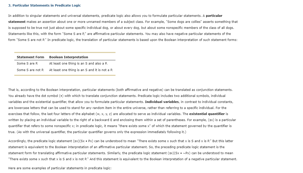 Solved 3. Particular Statements in Predicate Logic In | Chegg.com