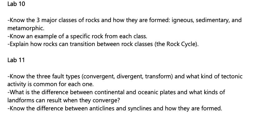 Solved Lab 10 -Know the 3 major classes of rocks and how | Chegg.com