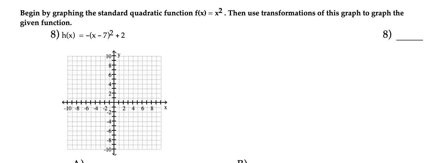Solved Begin by graphing the standard quadratic function | Chegg.com