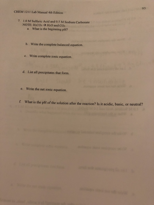 Solved CHEM 1211 Lab Manual 4th Edition 7. 1.0 M Sulfuric | Chegg.com