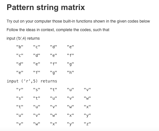 Solved Pattern string matrix Try out on your computer those | Chegg.com