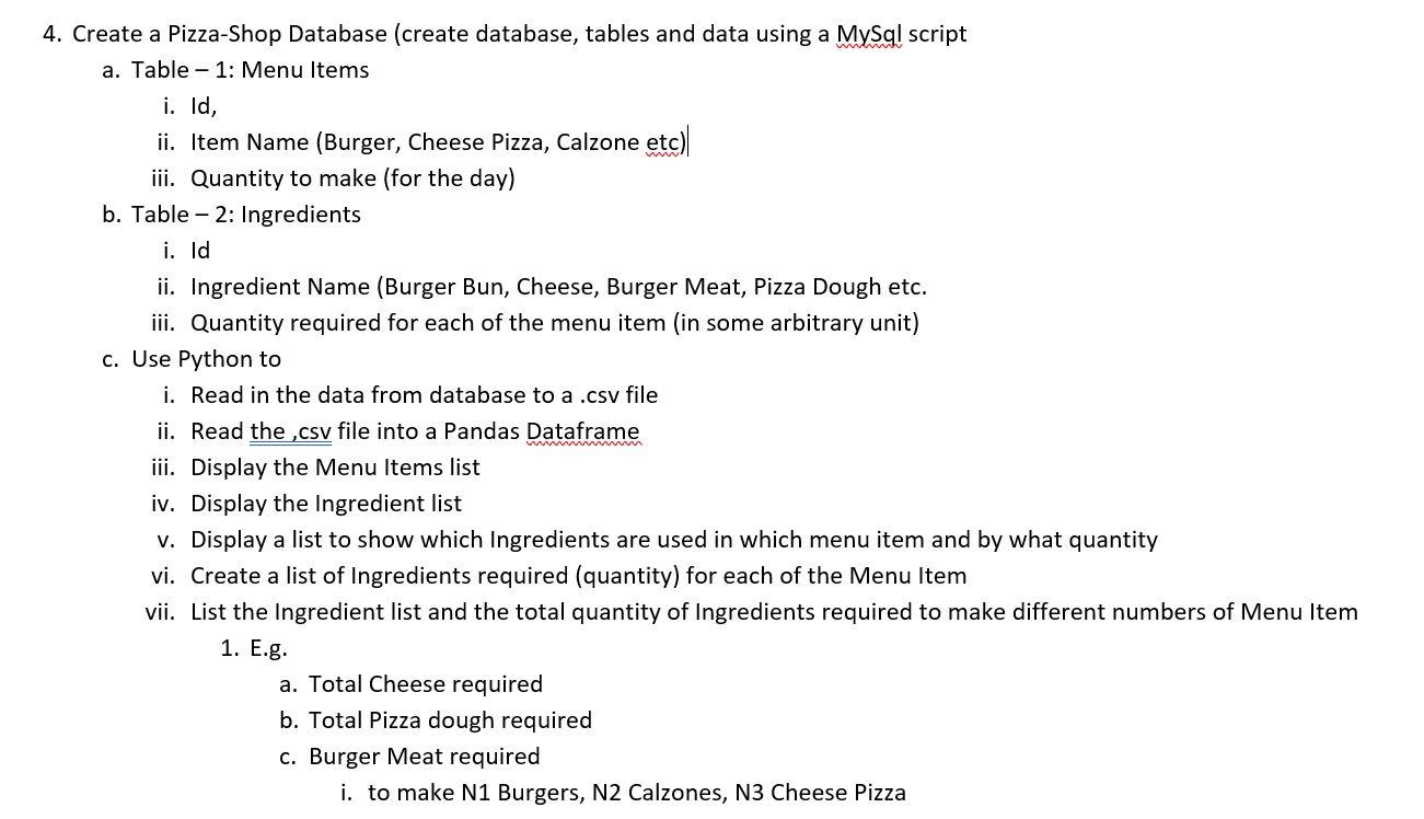 4. Create a Pizza-Shop Database (create database, | Chegg.com