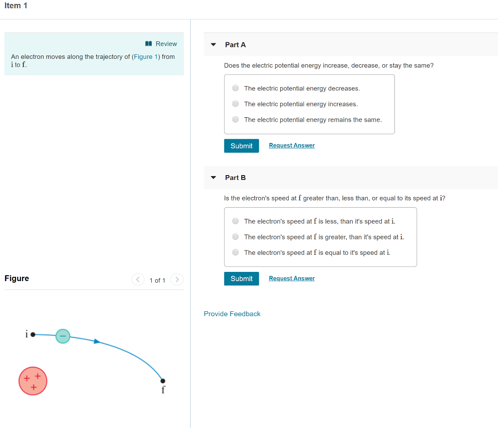 Solved Item 1 Review Part A An electron moves along the | Chegg.com